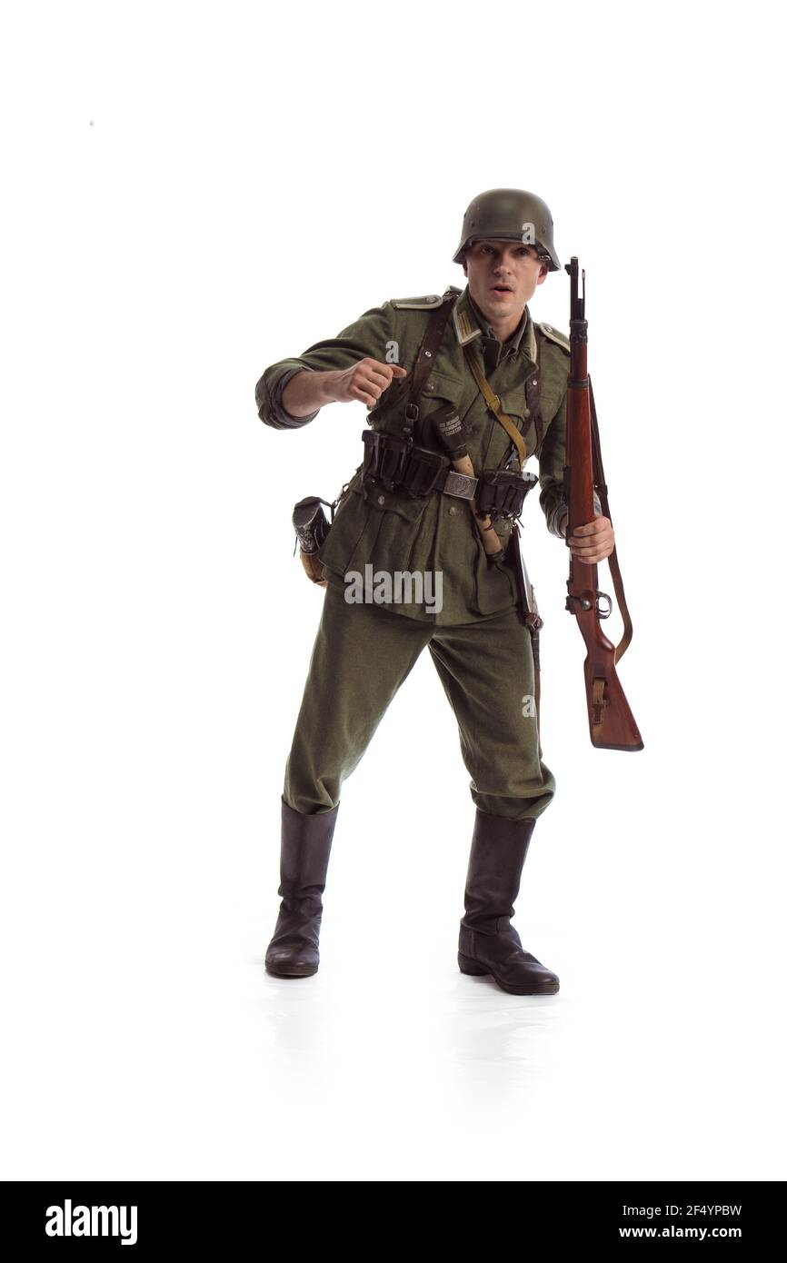 Man actor in historical military uniform as an soldier of the German ...