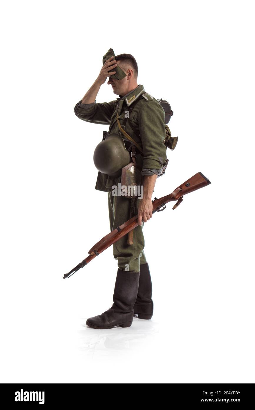 Man actor in historical military uniform as an soldier of the German ...