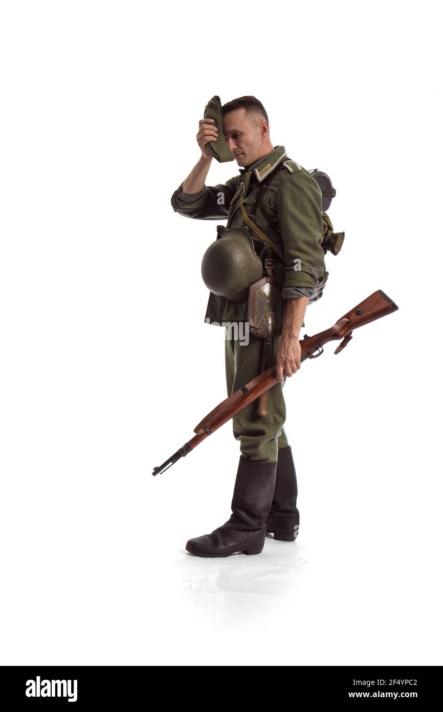 Man actor in historical military uniform as an soldier of the German ...