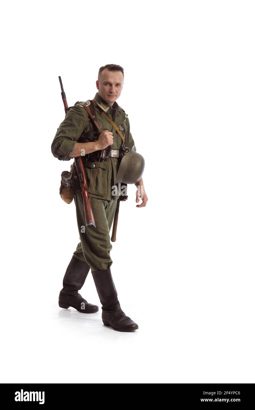 Man actor in historical military uniform as an soldier of the German ...
