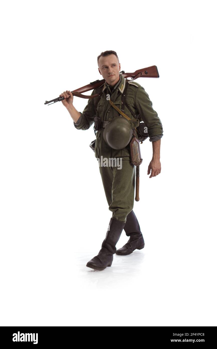 Man actor in historical military uniform as an soldier of the German ...