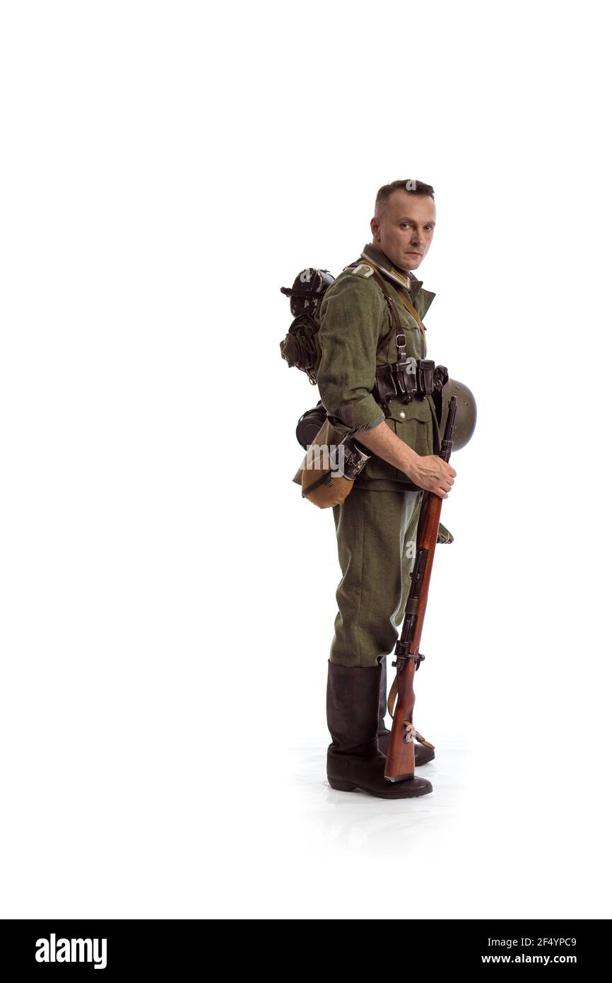Man actor in historical military uniform as an soldier of the German ...