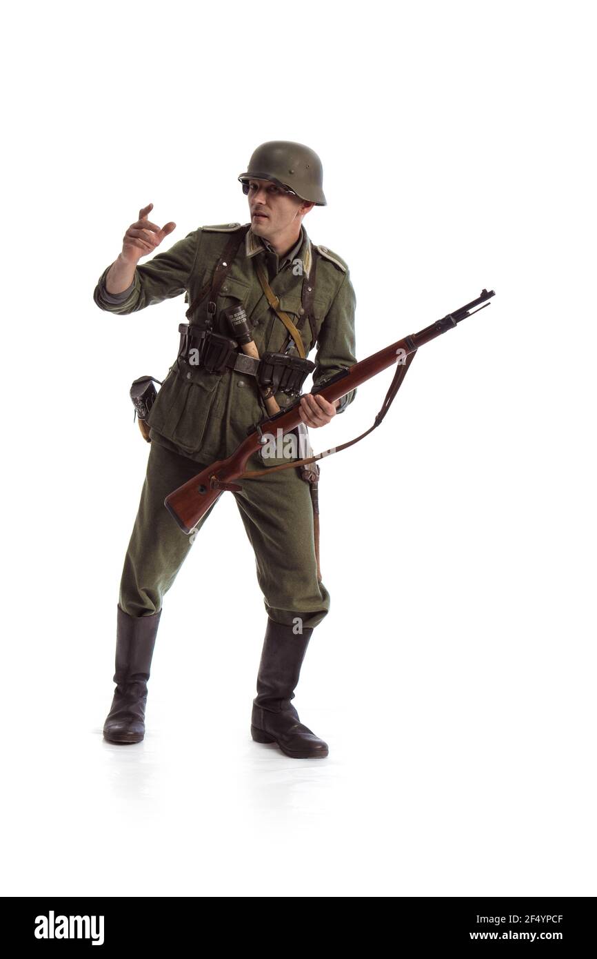Man actor in historical military uniform as an soldier of the German ...