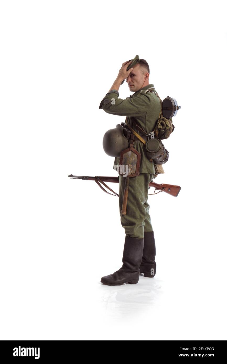 Man actor in historical military uniform as an soldier of the German ...