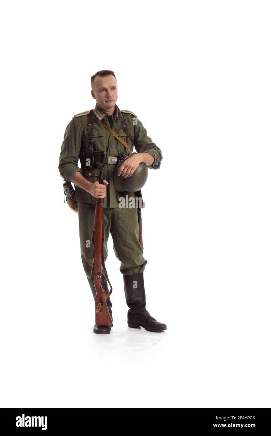 Man actor in historical military uniform as an soldier of the German ...