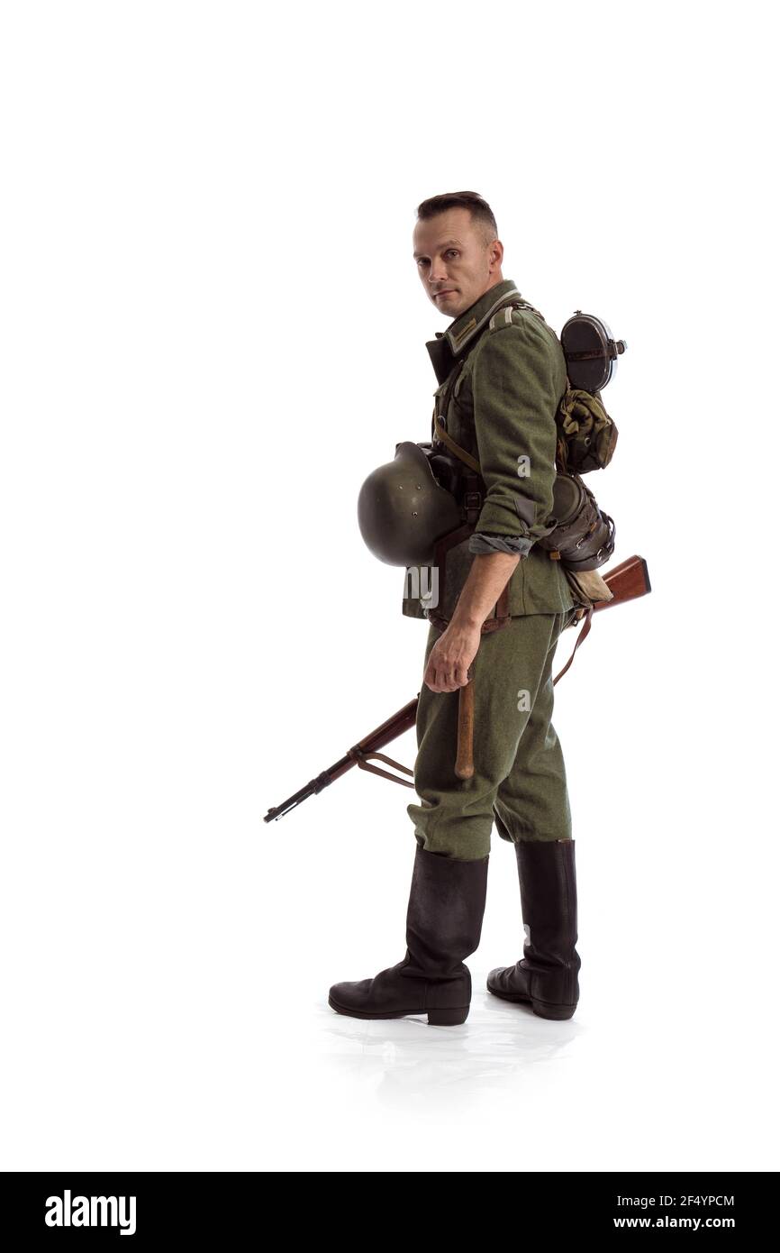 Man actor in historical military uniform as an soldier of the German ...