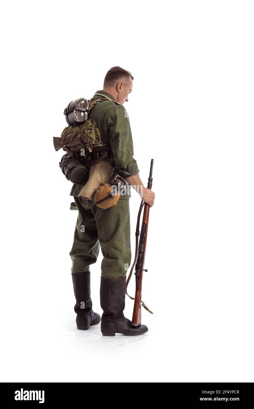 Man actor in historical military uniform as an soldier of the German ...