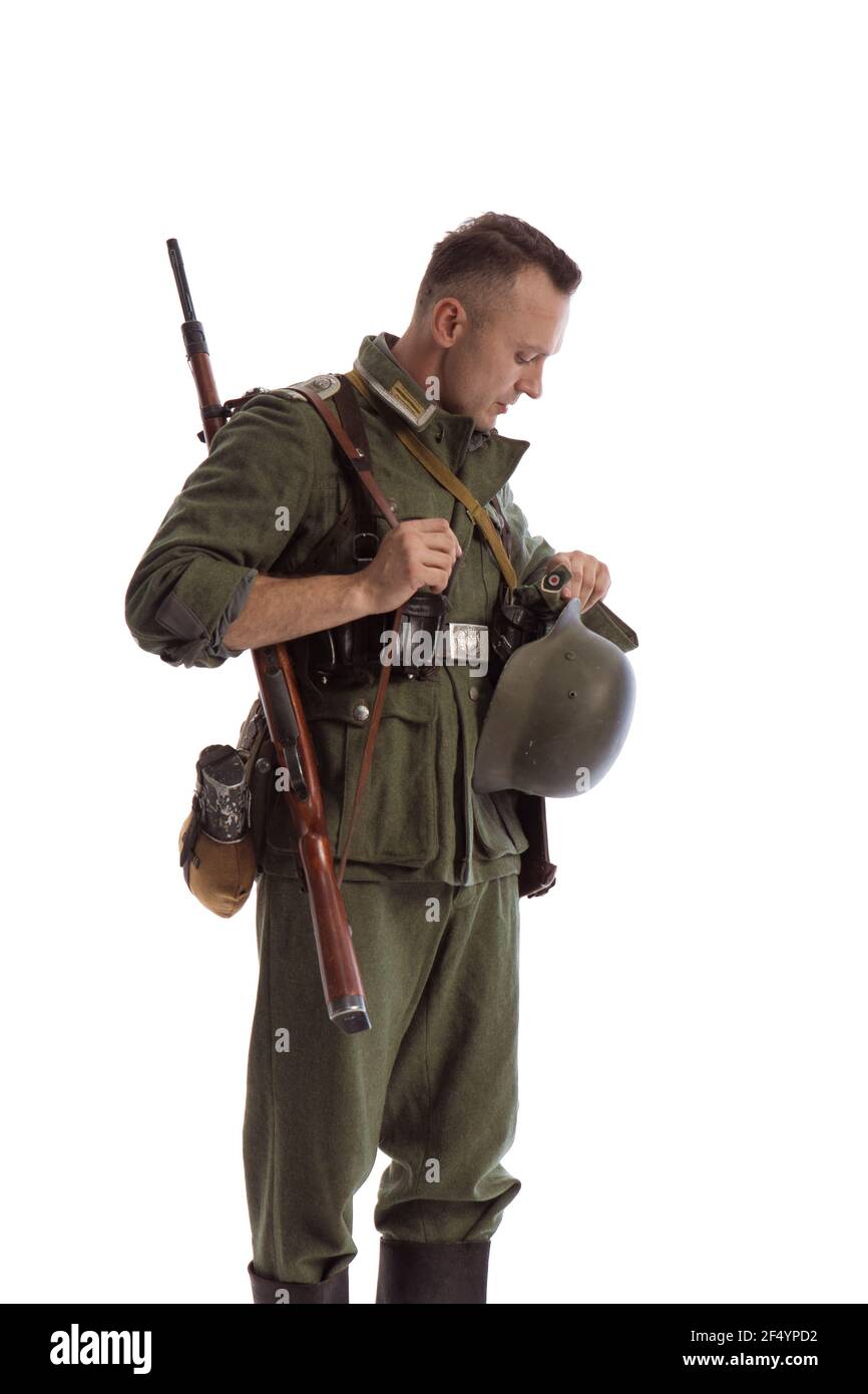 Man actor in historical military uniform as an soldier of the German ...