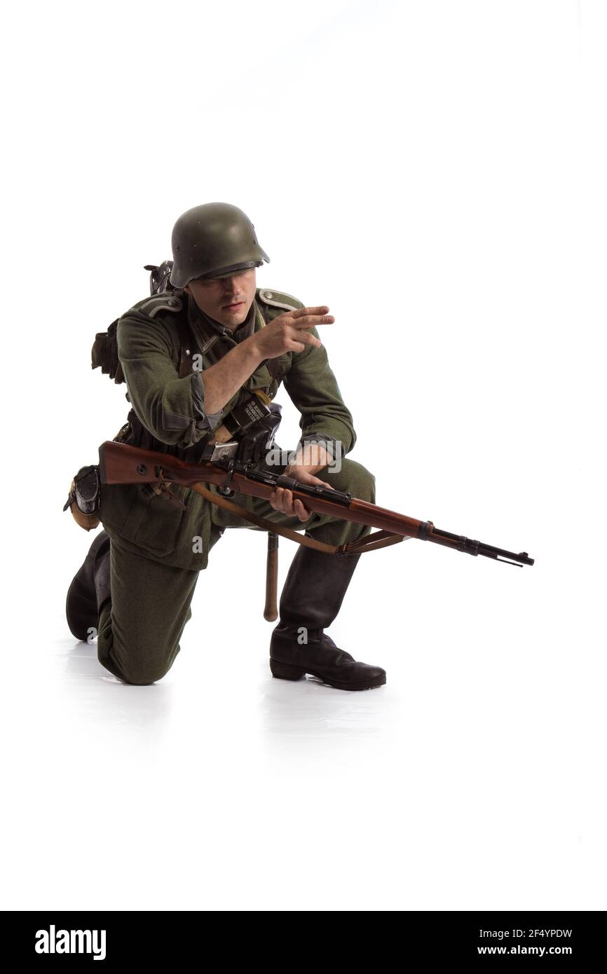 Man actor in historical military uniform as an soldier of the German ...