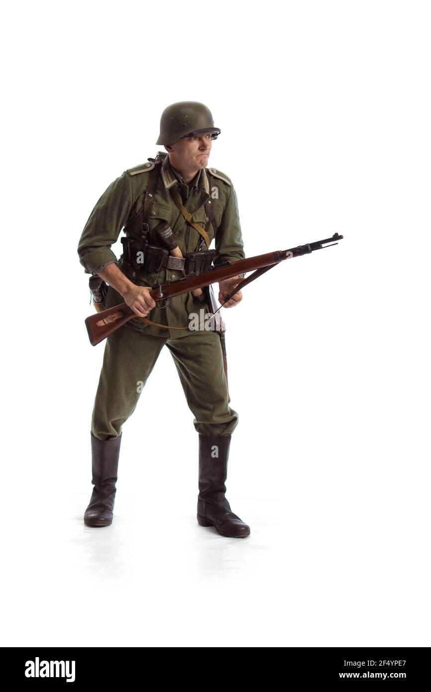 Man actor in historical military uniform as an soldier of the German ...