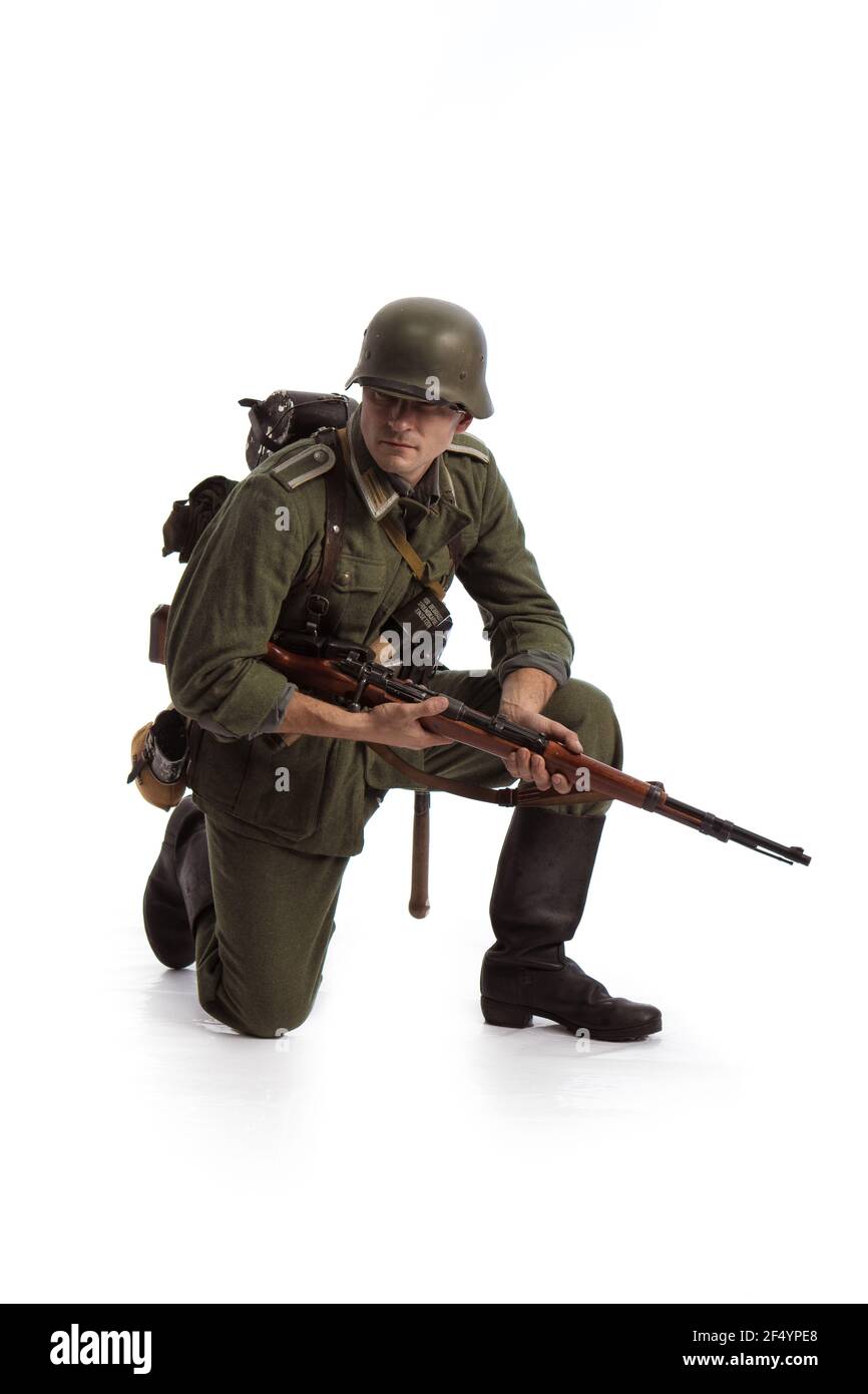 Man actor in historical military uniform as an soldier of the German ...