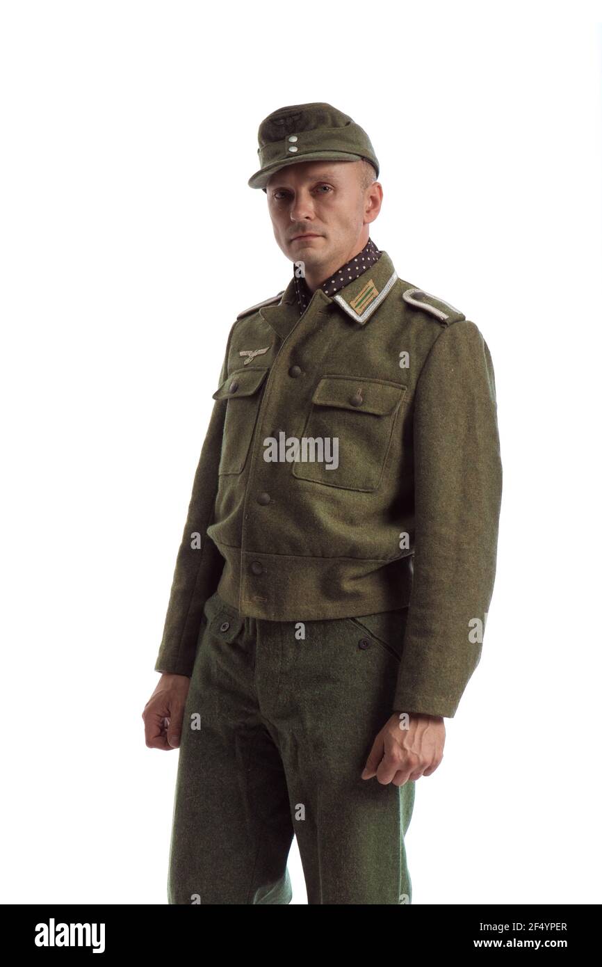 Man actor in historical military uniform as an soldier of the German ...