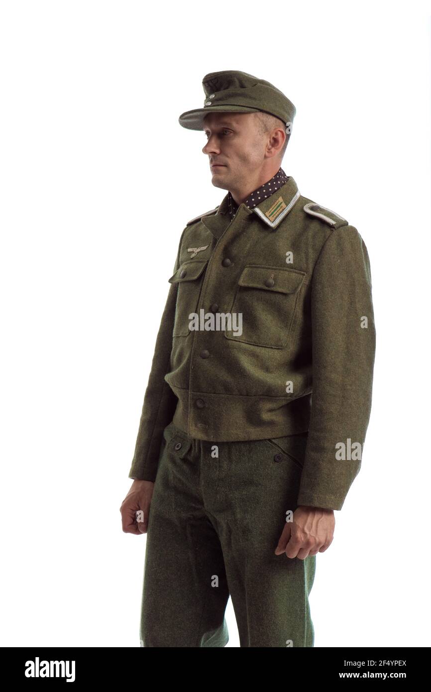 Man actor in historical military uniform as an soldier of the German ...