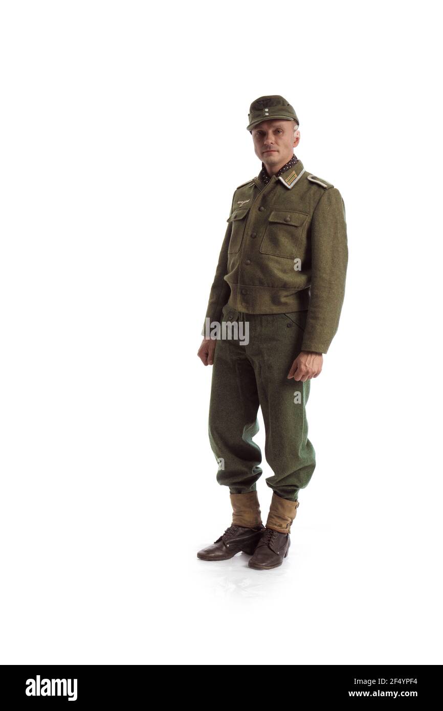 Man actor in historical military uniform as an soldier of the German ...