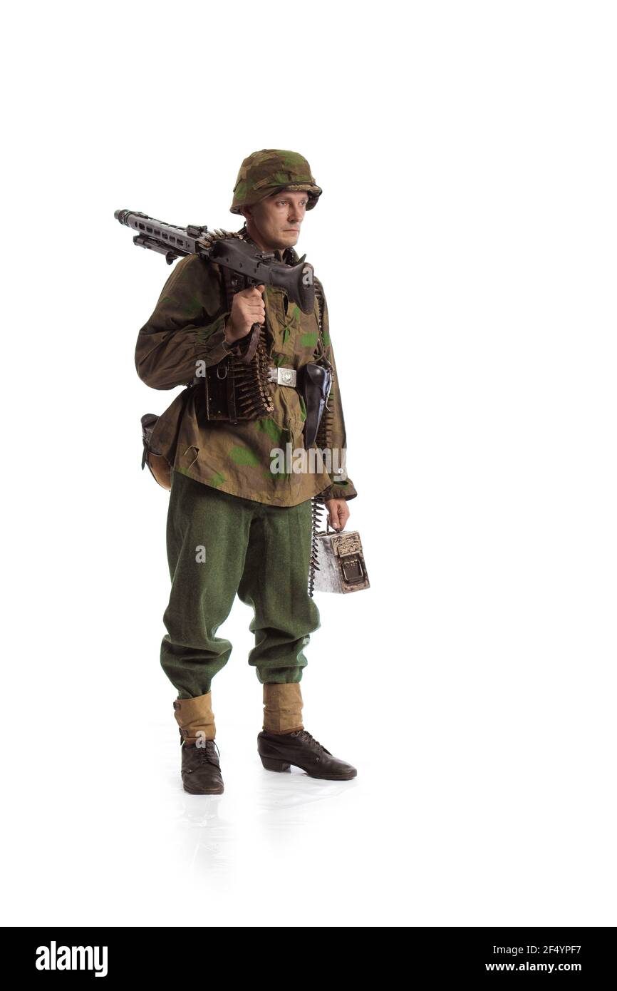 Man actor in historical military uniform as an soldier of the German ...