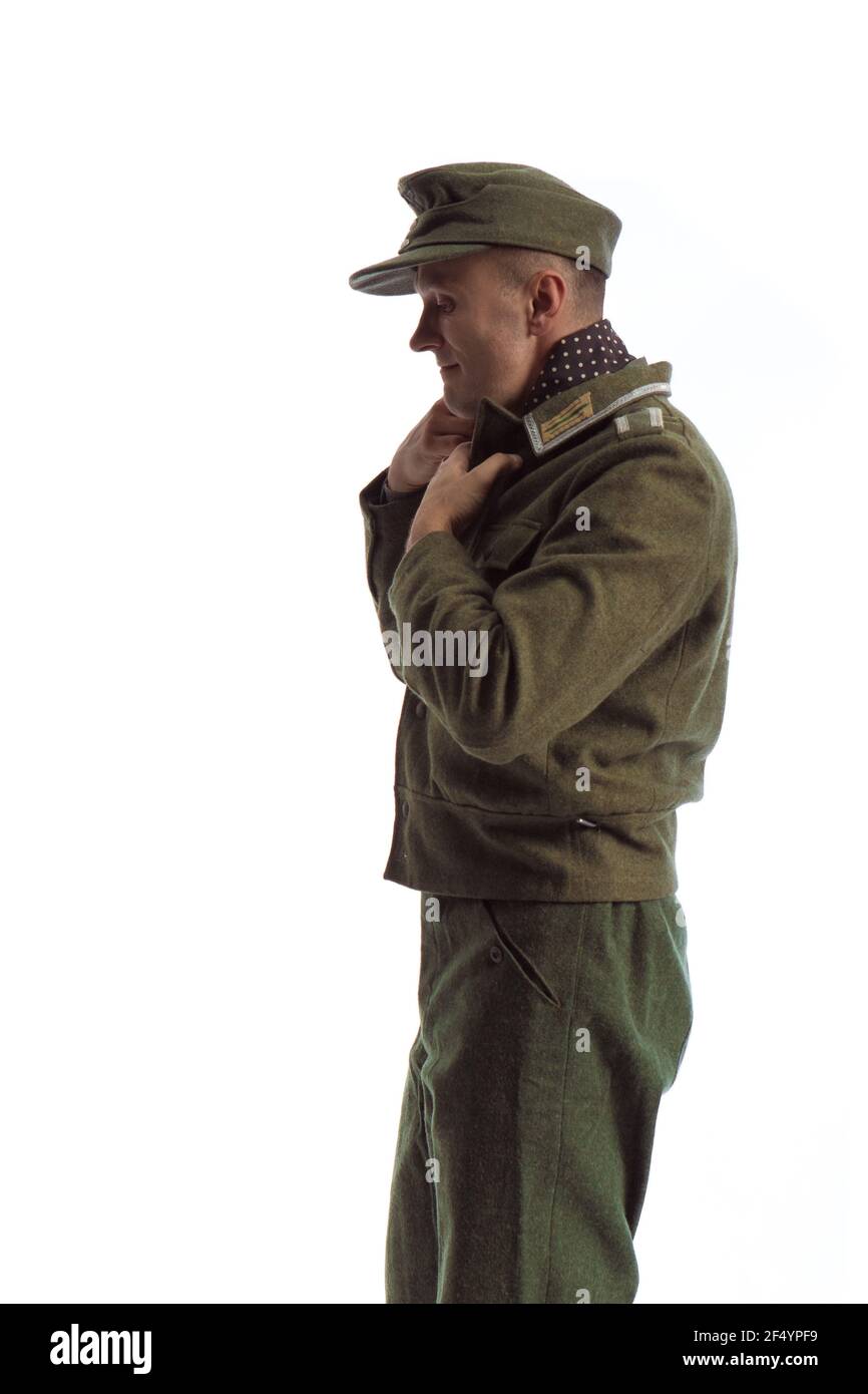 Man actor in historical military uniform as an soldier of the German ...