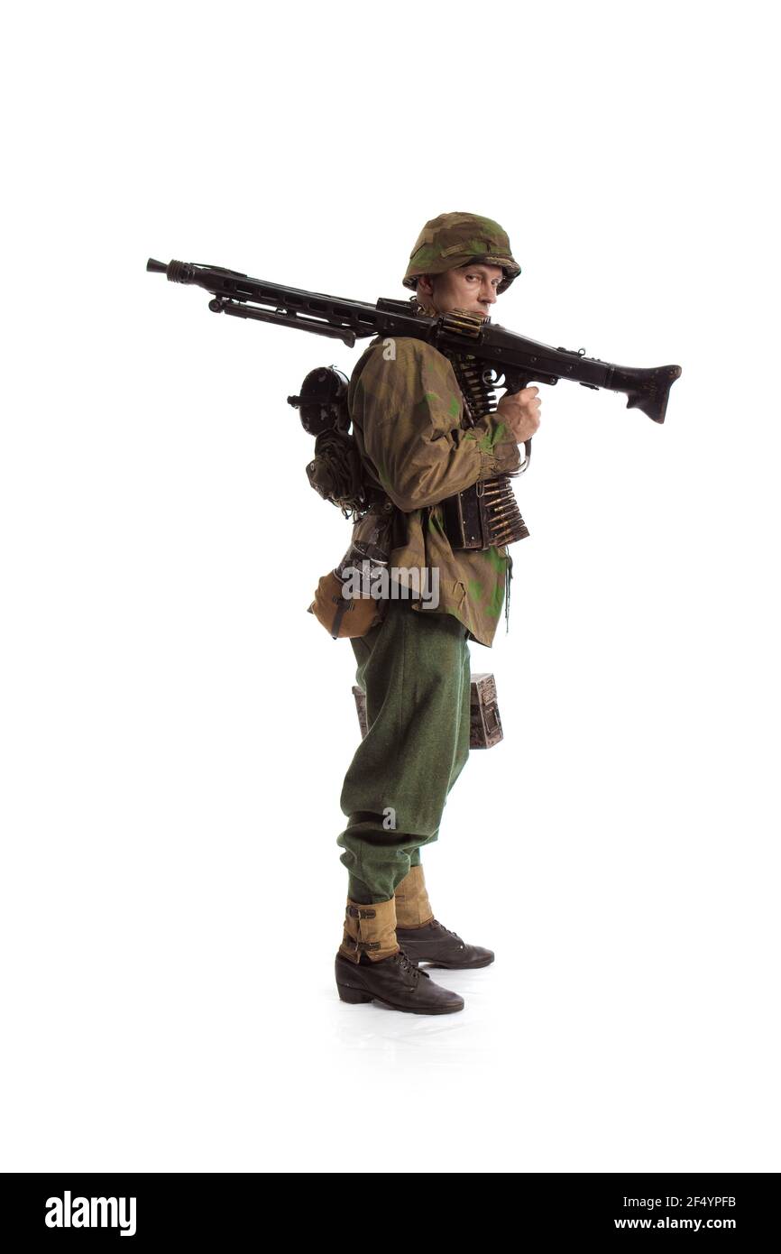 Man actor in historical military uniform as an soldier of the German ...