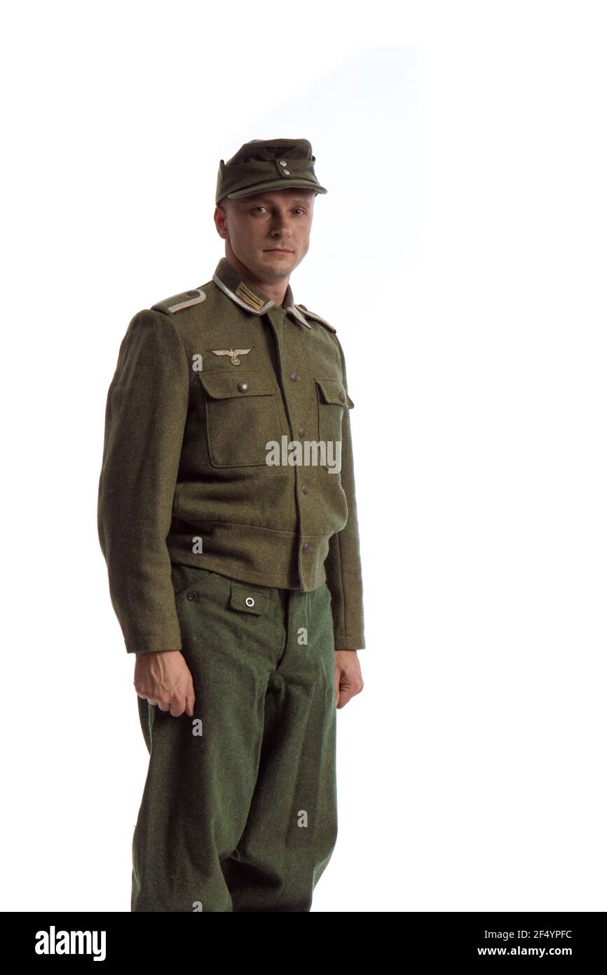 Man actor in historical military uniform as an soldier of the German ...