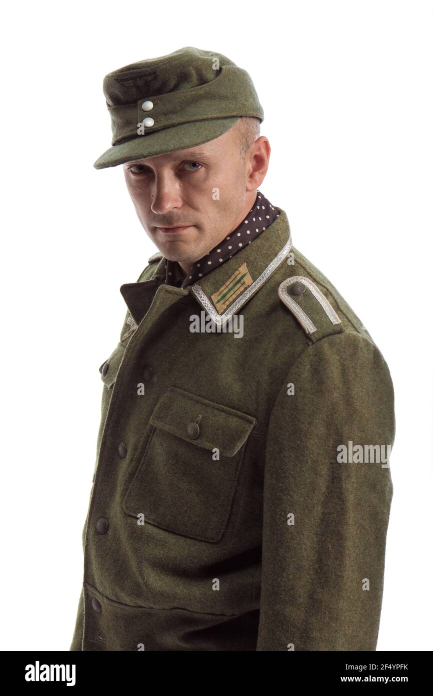Man actor in historical military uniform as an soldier of the German ...