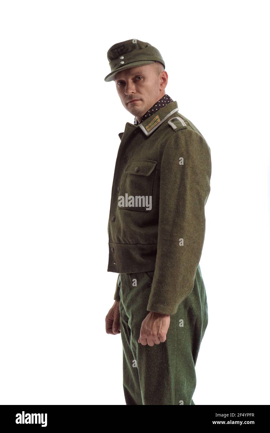 Man actor in historical military uniform as an soldier of the German ...