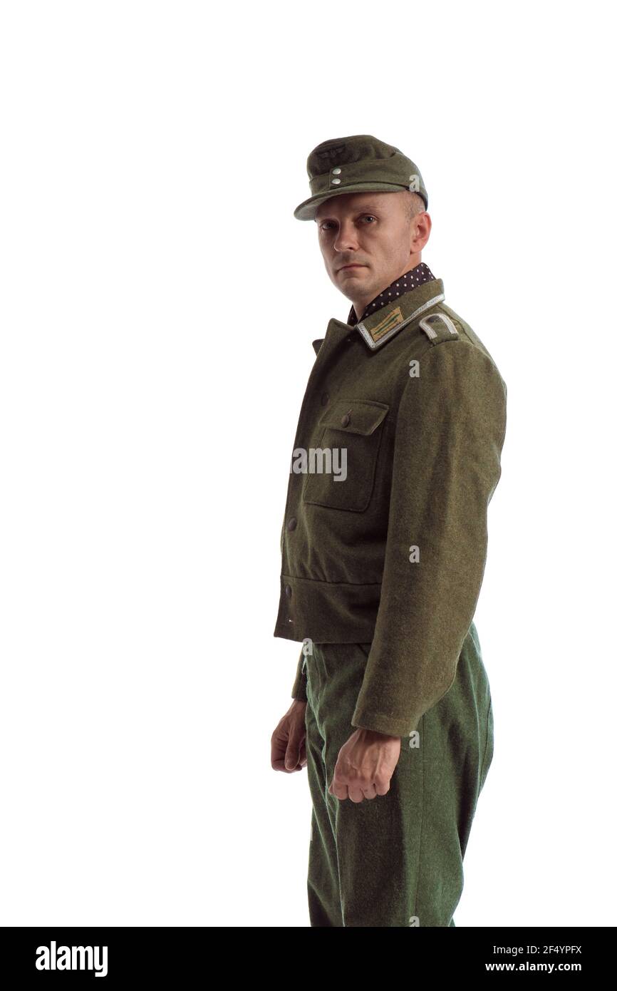 Man actor in historical military uniform as an soldier of the German ...