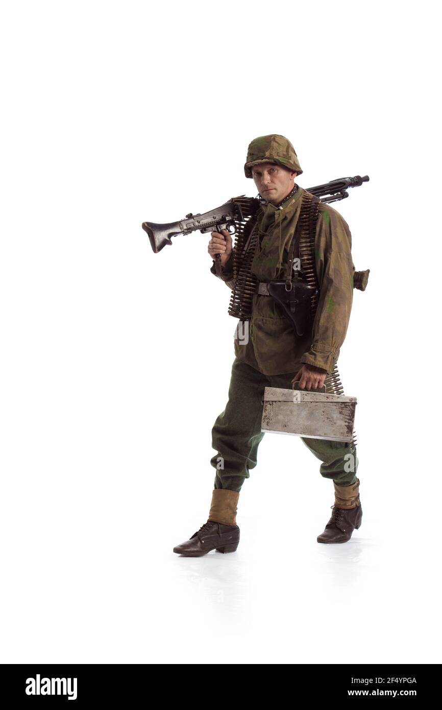 Man actor in historical military uniform as an soldier of the German ...