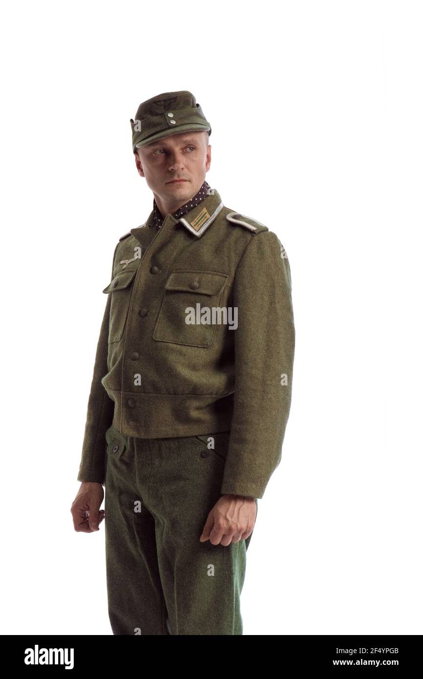 Man actor in historical military uniform as an soldier of the German ...