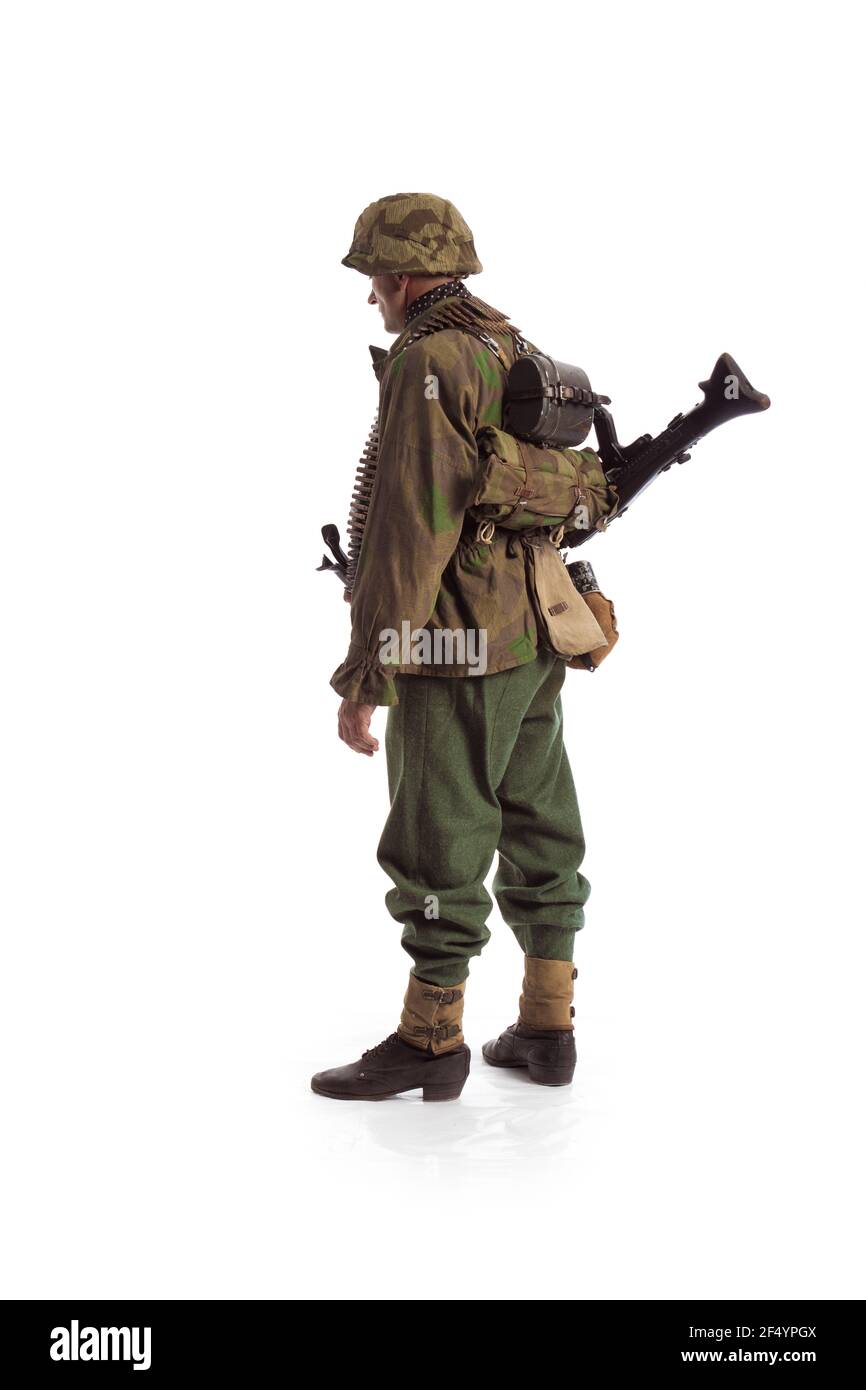 Man actor in historical military uniform as an soldier of the German ...