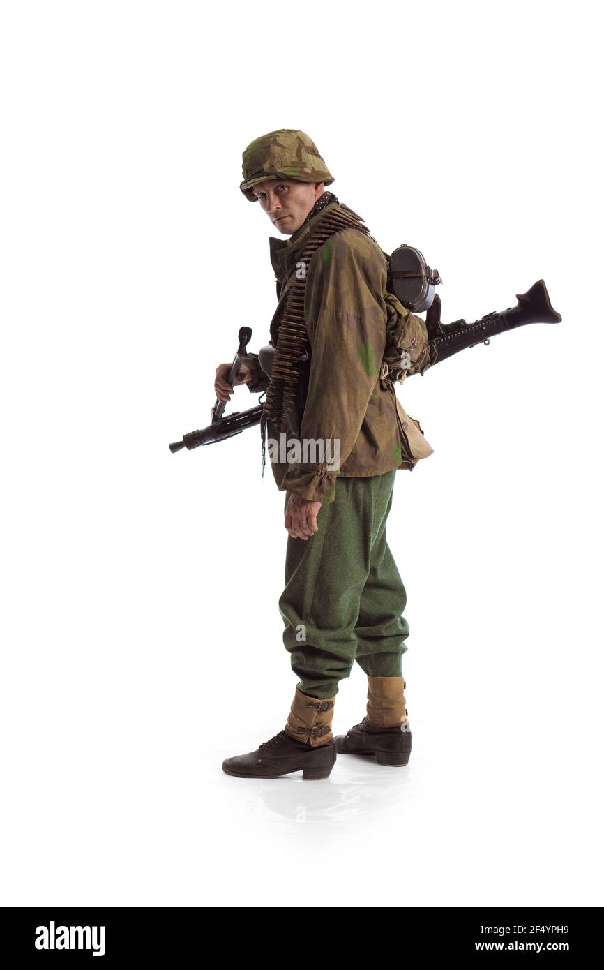 Man actor in historical military uniform as an soldier of the German ...