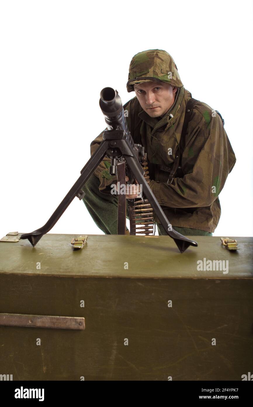Man actor in historical military uniform as an soldier of the German ...