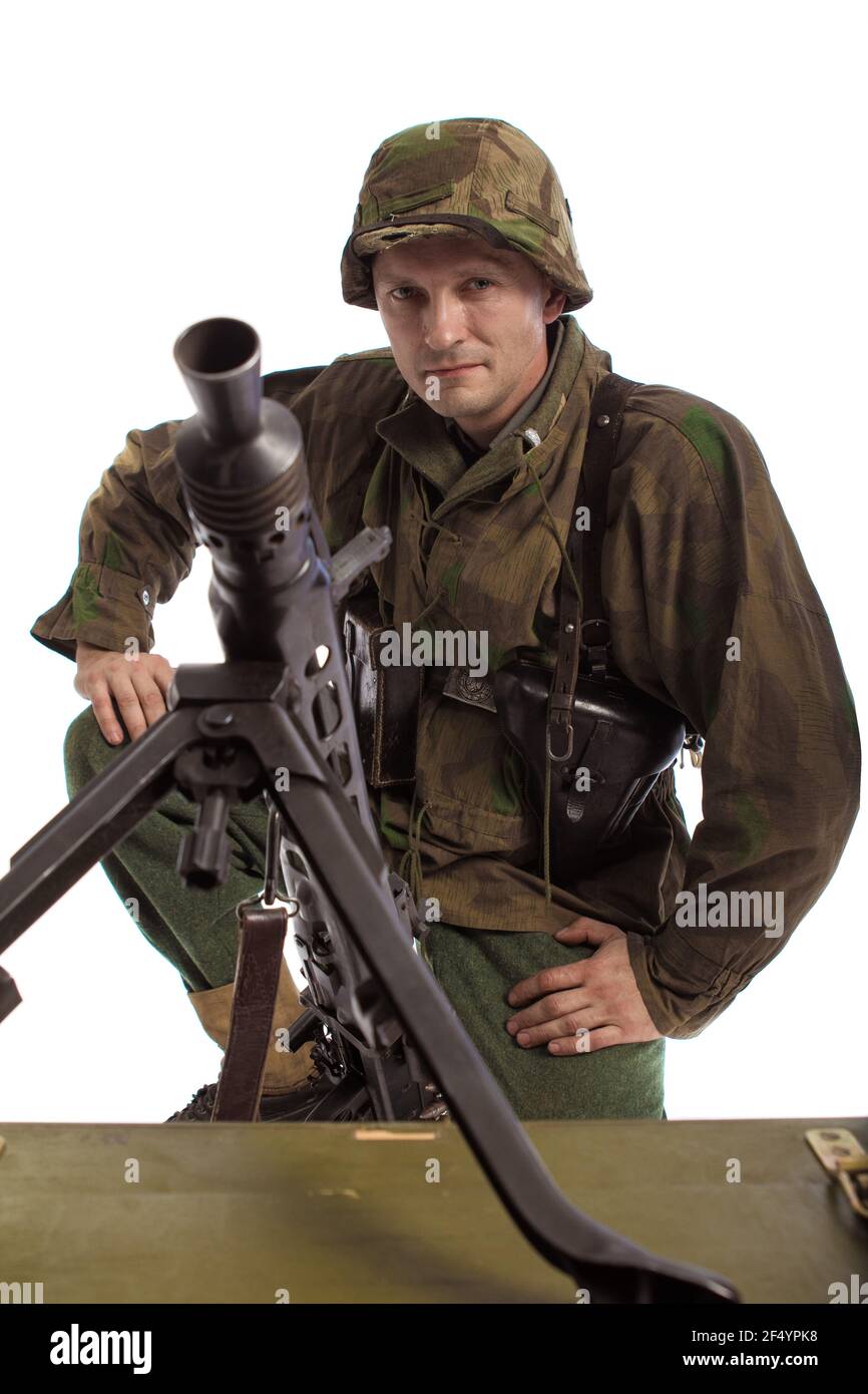 Man actor in historical military uniform as an soldier of the German ...