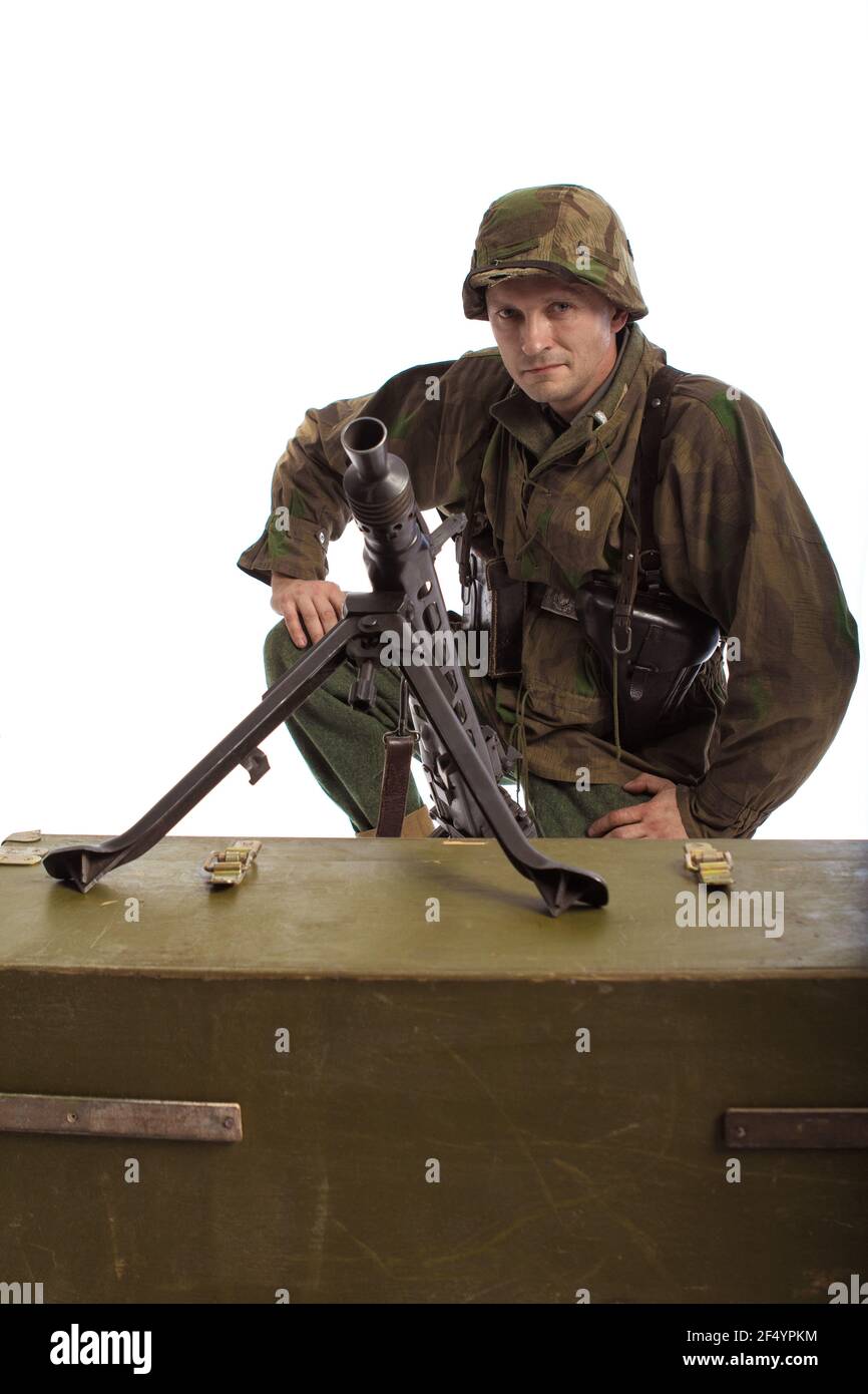 Man actor in historical military uniform as an soldier of the German ...