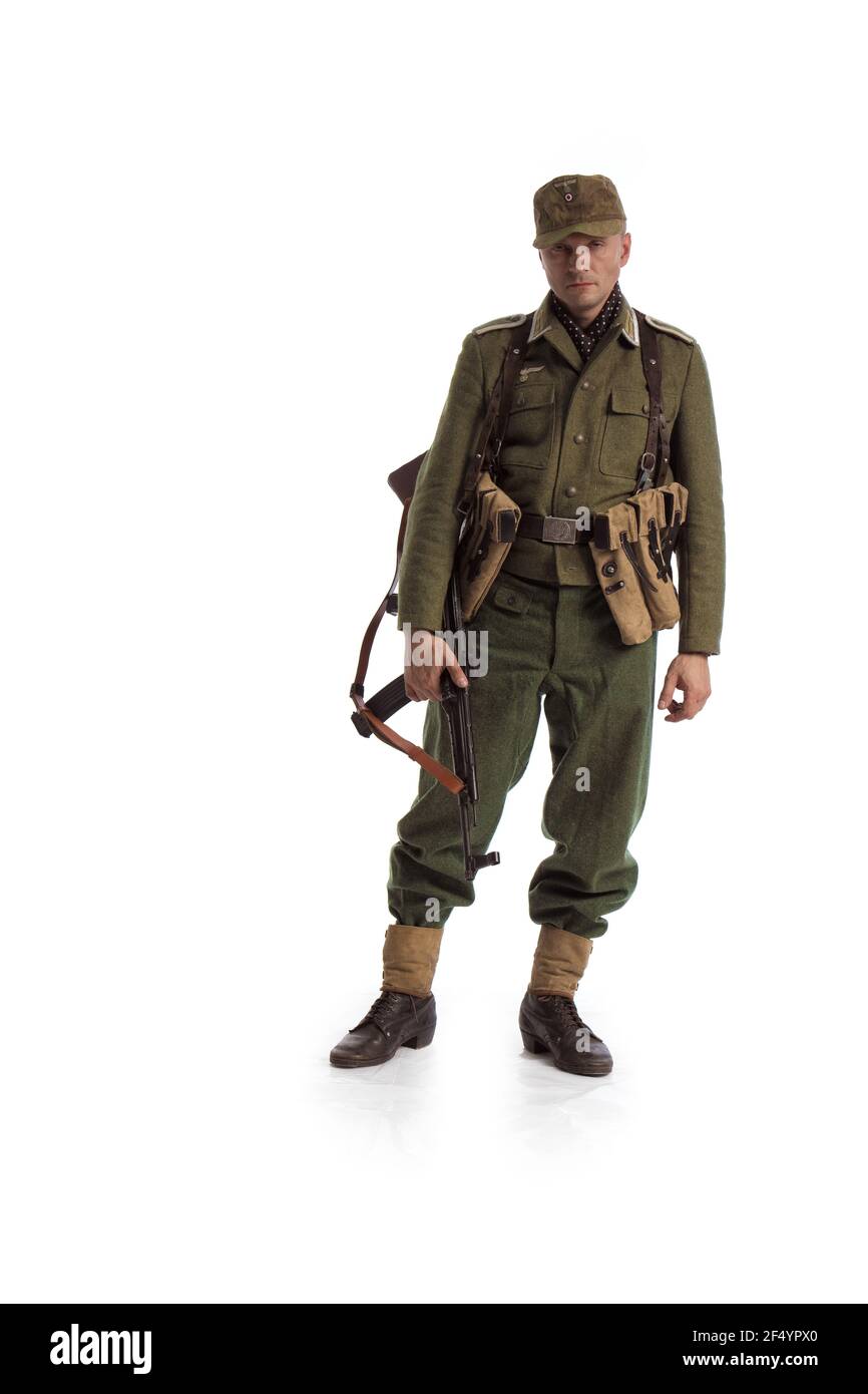 Male actor reenactor in historical military uniform as an officer of ...
