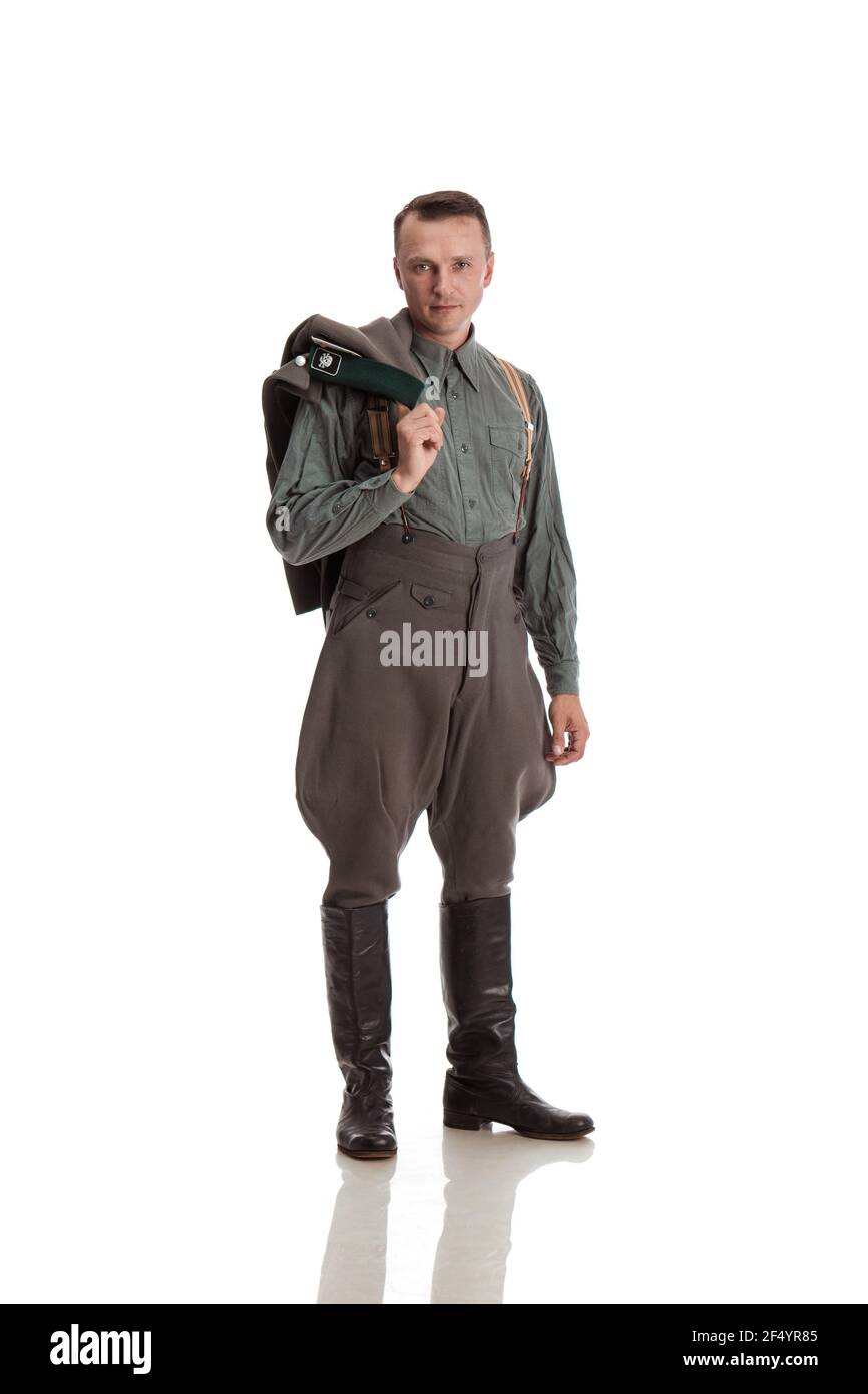 Man actor in historical military uniform as an officer of the German ...