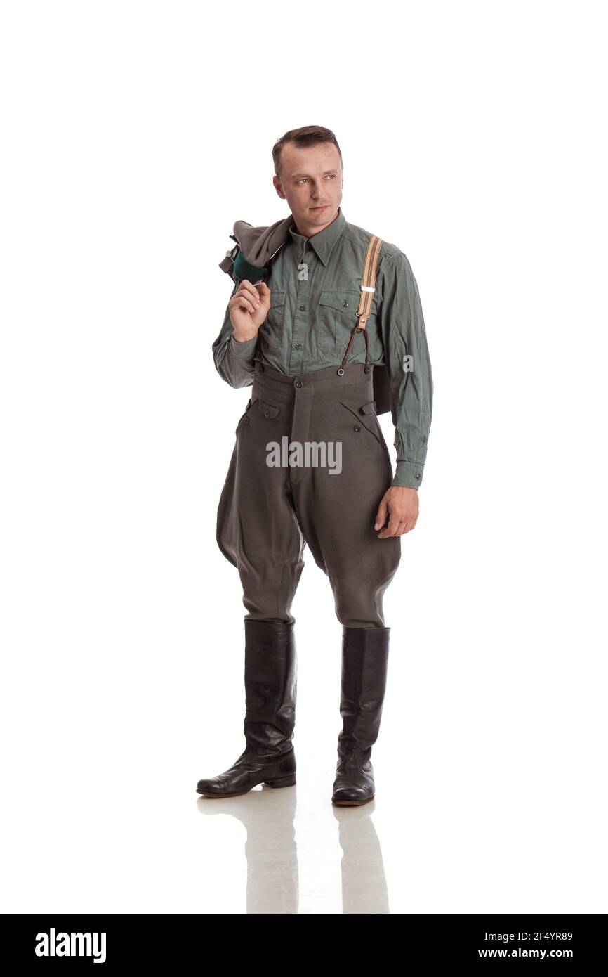 Man actor in historical military uniform as an officer of the German ...