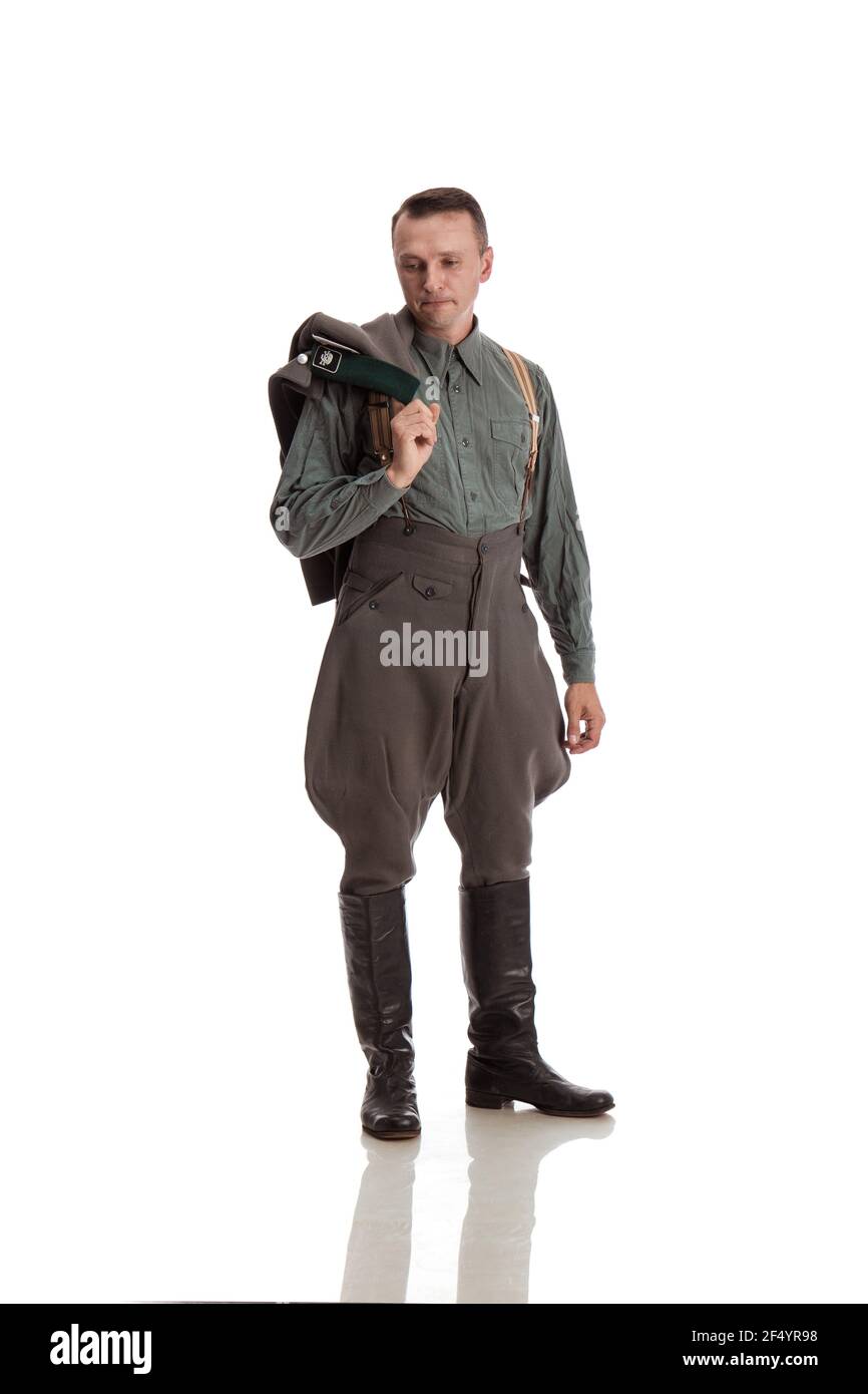 Man actor in historical military uniform as an officer of the German ...