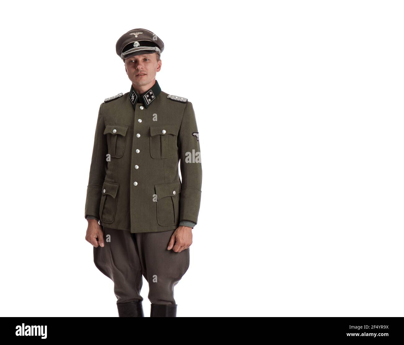 Male actor reenactor in historical military uniform as an officer of ...