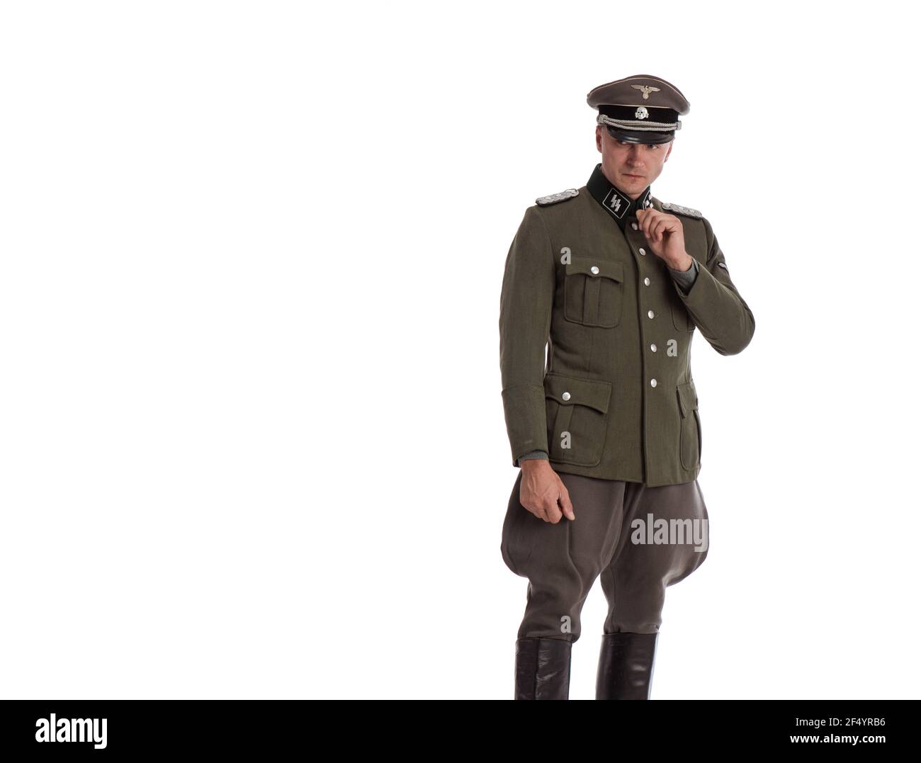 Male actor reenactor in historical military uniform as an officer of ...