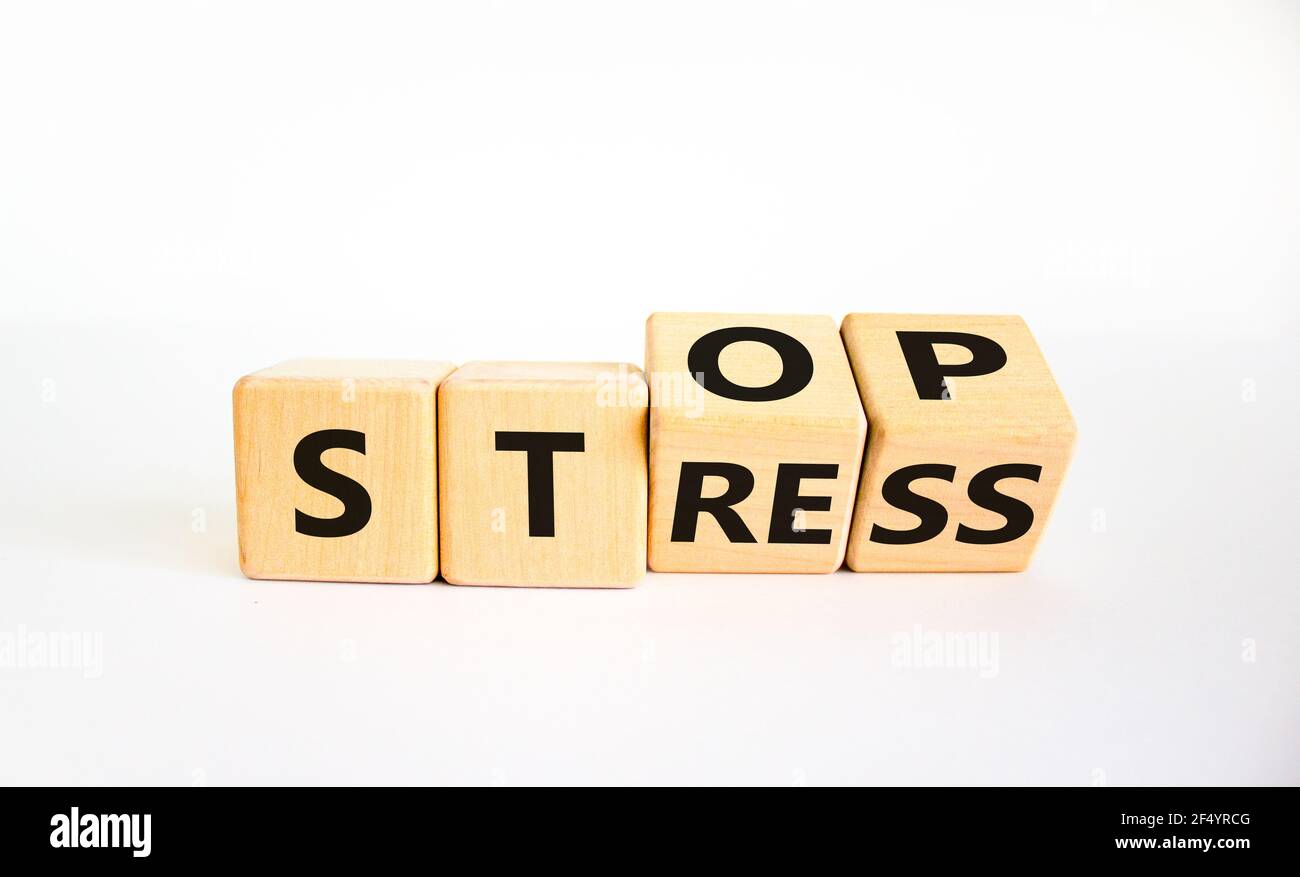 Stop stress and be health symbol. Turned cubes and changed words ...