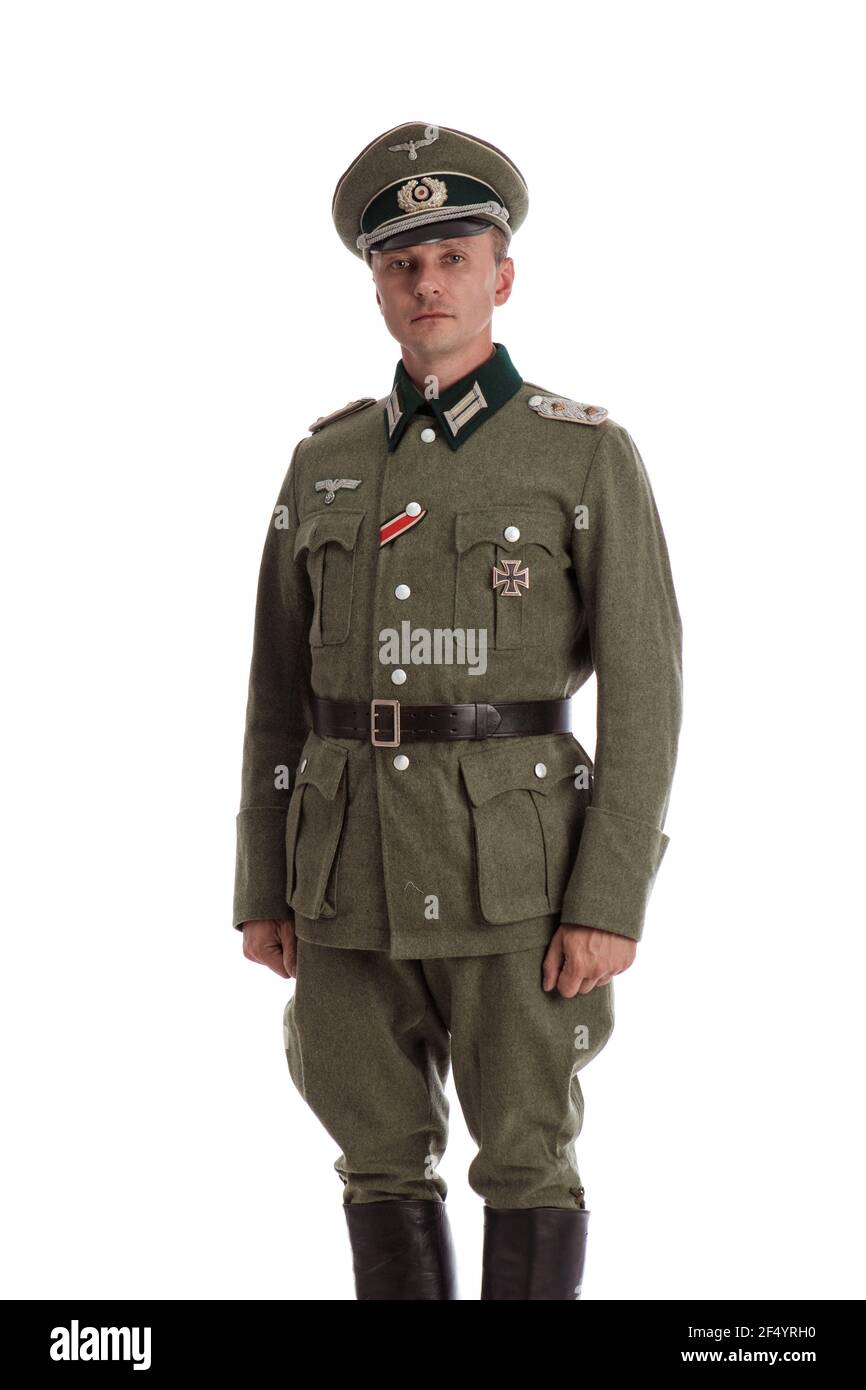 Male actor reenactor in historical military uniform as an officer of ...