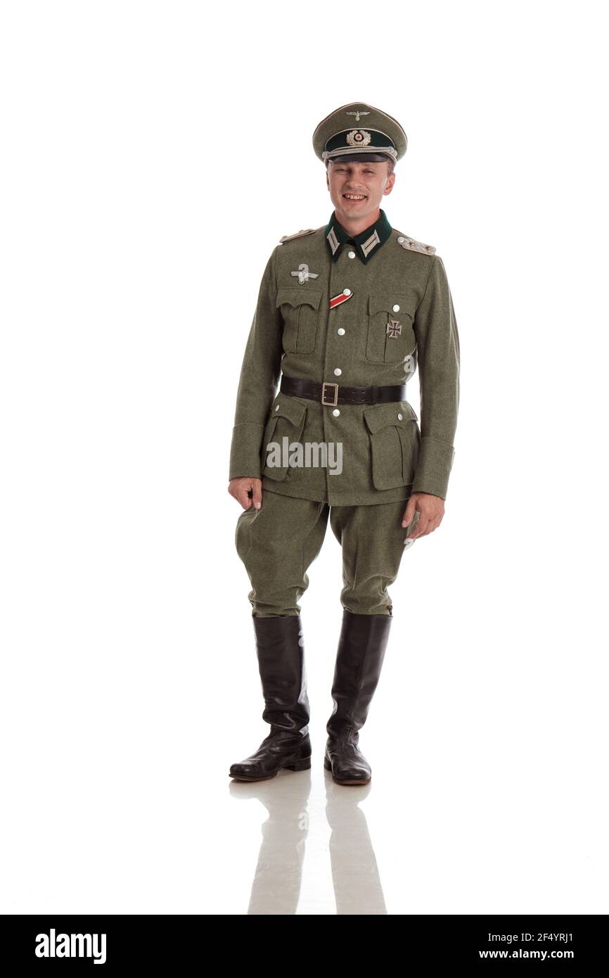Male actor reenactor in historical military uniform as an officer of ...