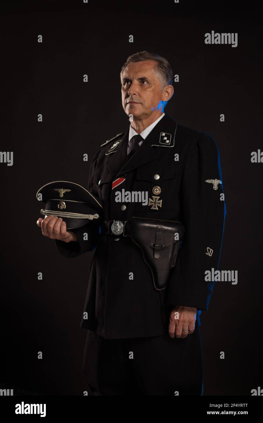 Man actor in historical military uniform as an officer of the German ...