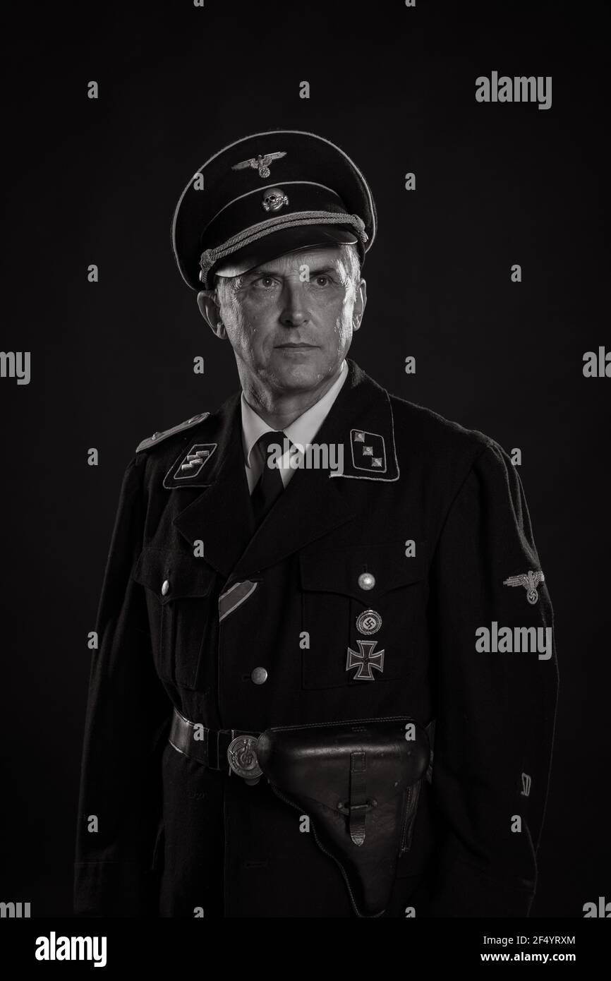 Man actor in historical military uniform as an officer of the German ...