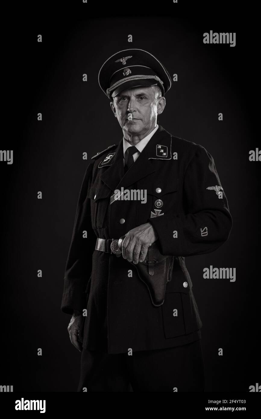 Man actor in historical military uniform as an officer of the German ...