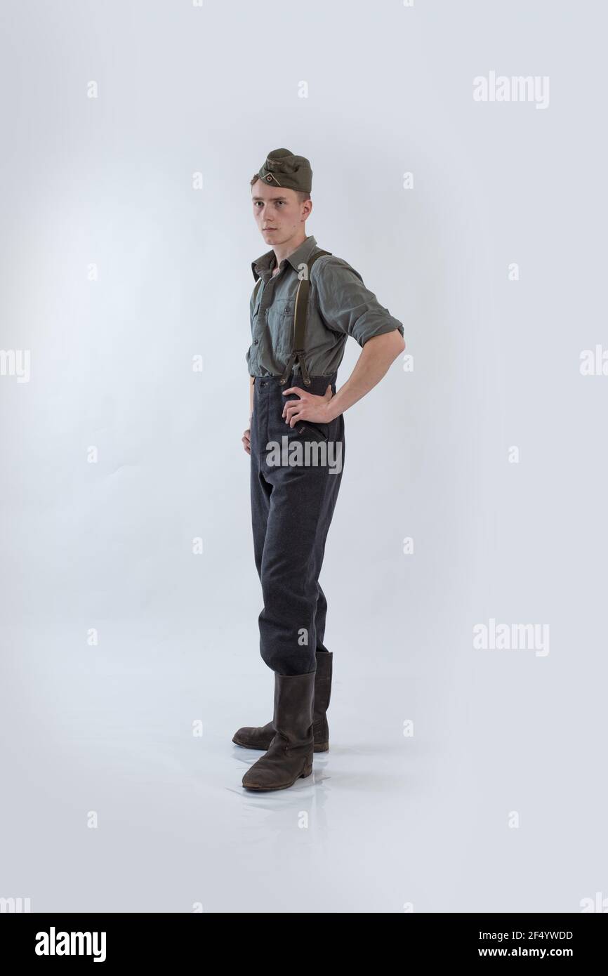 Male actor in the uniform of a German army officer during World War II ...