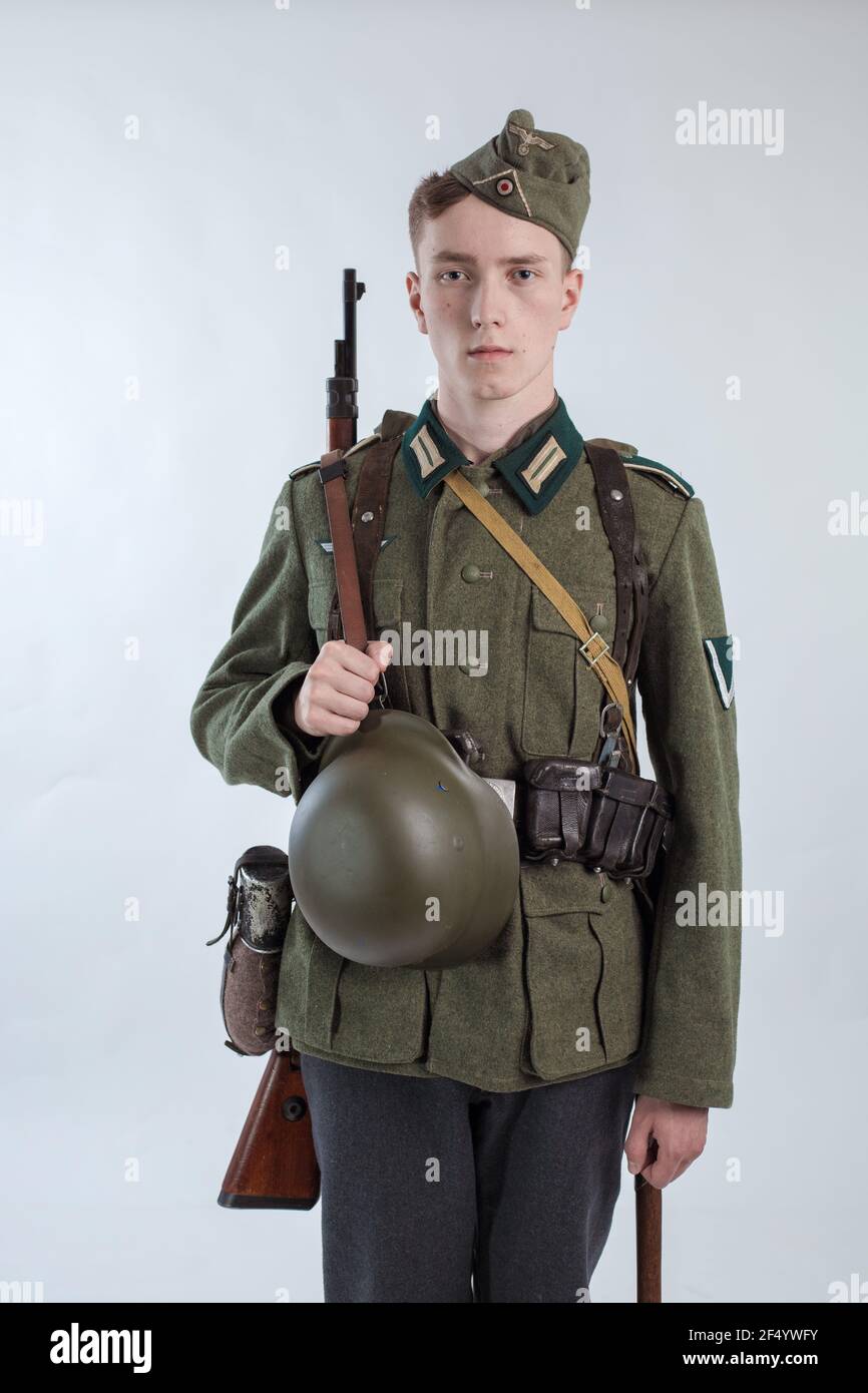 Male actor in the uniform of a German army officer during World War II ...