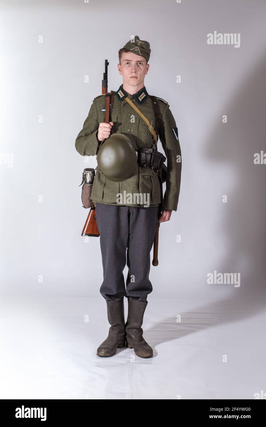 Male actor in the uniform of a German army officer during World War II ...