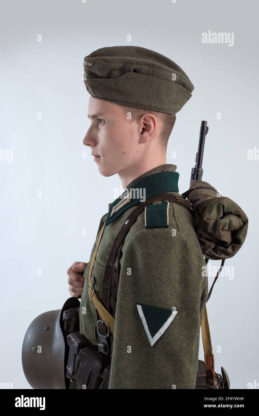Male actor in the uniform of a German army officer during World War II ...
