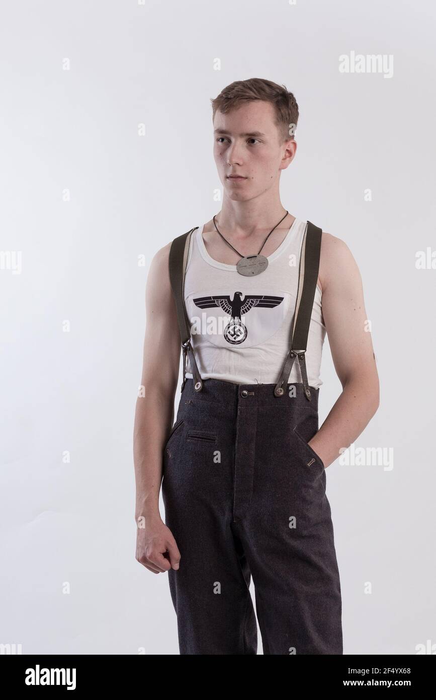 Male actor reenactor in historical uniform as an officer of the German ...