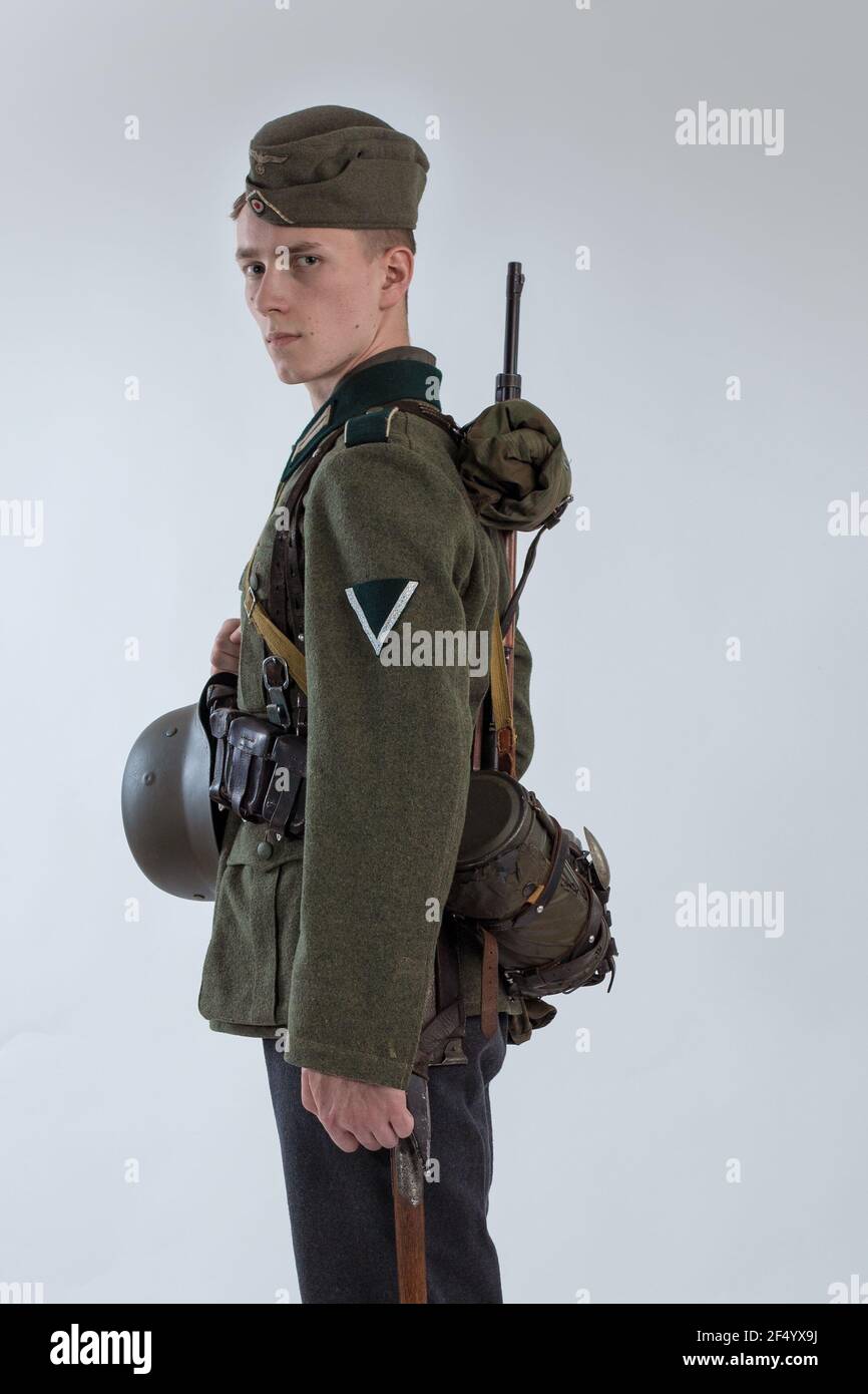 Male actor reenactor in historical uniform as an officer of the German ...